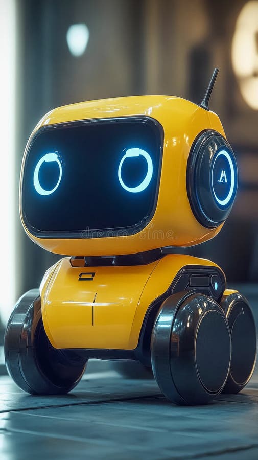 Futuristic Close-up of Yellow Autonomous Robot for Technology and ...
