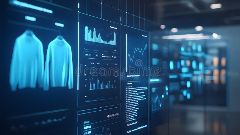 Futuristic Clothing Design Data Interface Blue Digital Screens ...