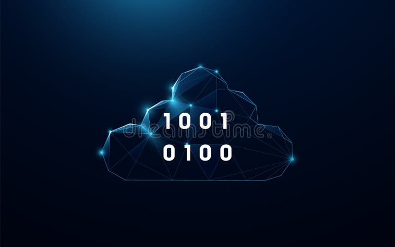 Futuristic Cloud Computing Concept with Binary Code and Glowing Polygon Mesh Stock Vector ...