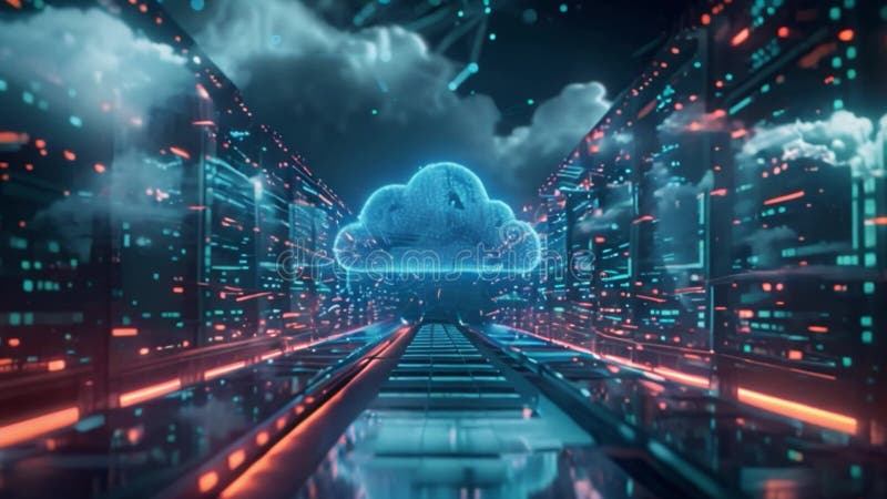 Futuristic Cloud Computing Concept in Cyber Data Center Stock Video - Video of cyber, neon ...