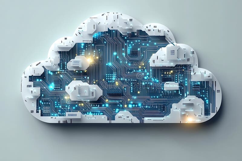 Futuristic Cloud Computing Concept 3D Render of Circuit Board Cloud Stock Illustration ...