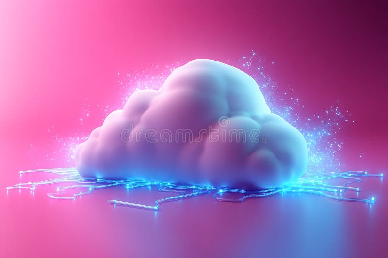 Futuristic Cloud Computing Concept 3D Render of Glowing Cloud with Neon Connections Stock ...