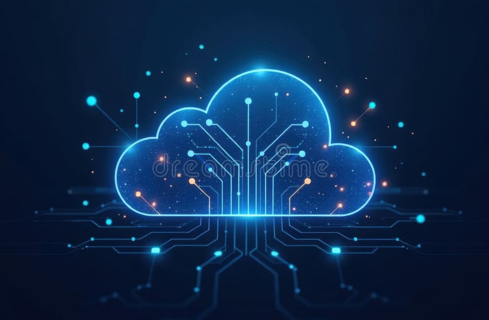 Futuristic Cloud Computing Concept with Digital Circuitry and Glowing ...