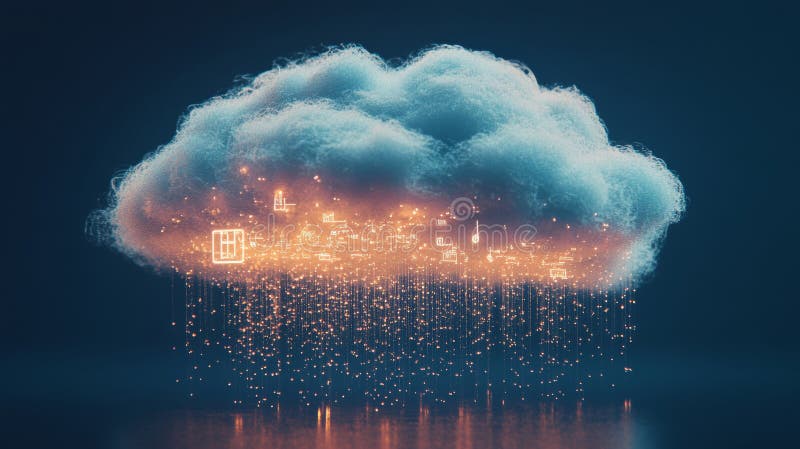 Futuristic Cloud Computing Concept with Digital Data Flow and Glowing Particles on Dark ...