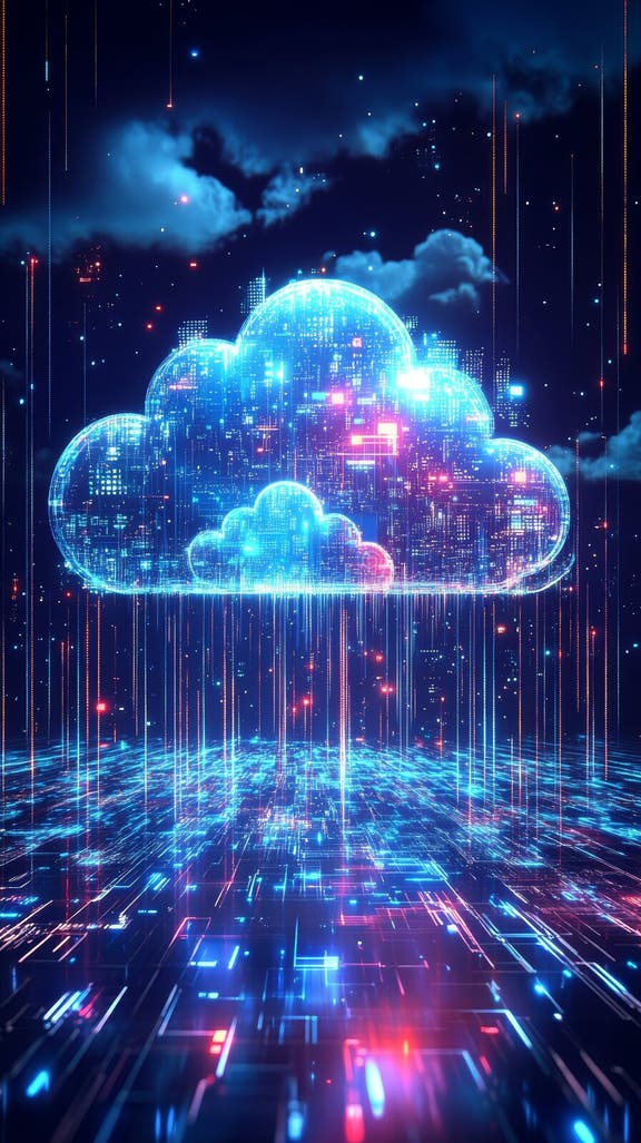 Futuristic Cloud Computing Concept with Digital Data Flow Visualization Stock Illustration ...