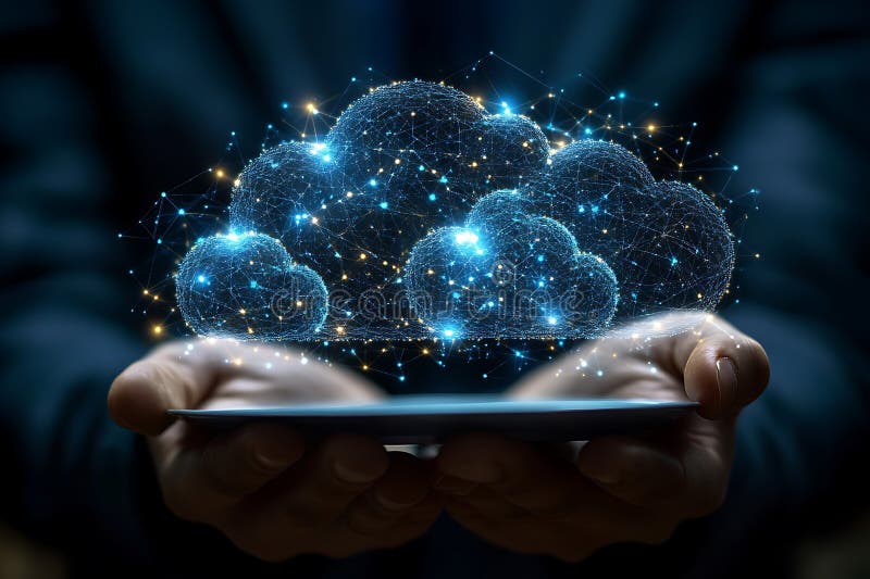 Futuristic Cloud Computing Concept Digital Network in Hands Stock Illustration - Illustration of ...