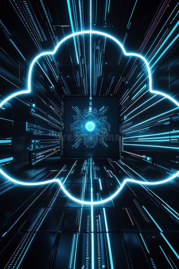 Futuristic Cloud Computing Concept with Glowing Data Circuits and ...