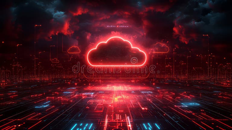 Futuristic Cloud Computing Concept Illuminated by Neon Lights and ...