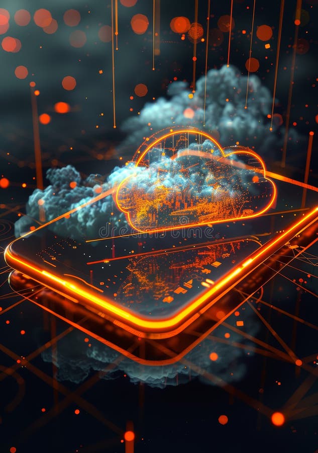 Futuristic Cloud Computing Concept with Neon Light Effects on ...
