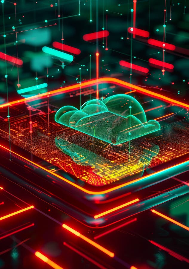 Futuristic Cloud Computing Concept with Neon Lights and Digital ...