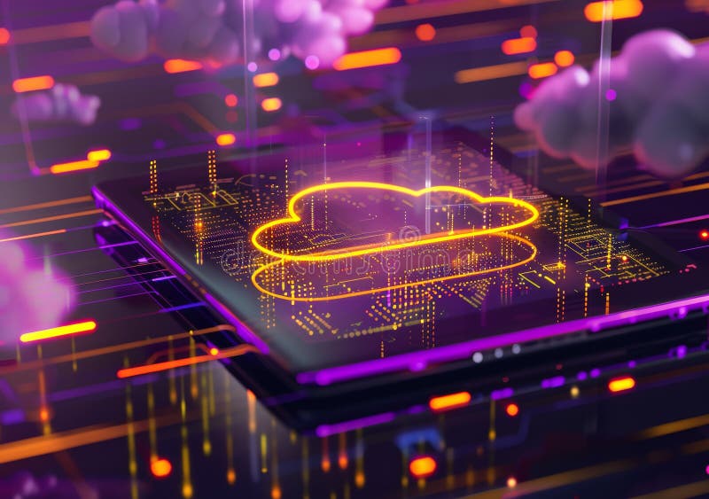 Futuristic Cloud Computing Concept with Neon Lights and Digital Circuitry Modern Technology and ...