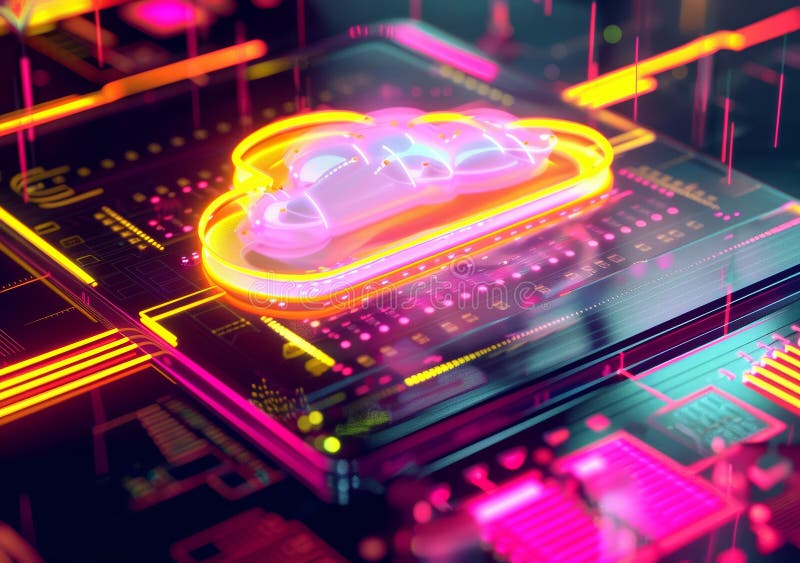 Futuristic Cloud Computing Concept with Neon Lights and Digital ...