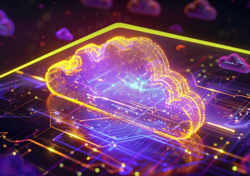 Futuristic Cloud Computing Concept with Neon Lights and Digital ...