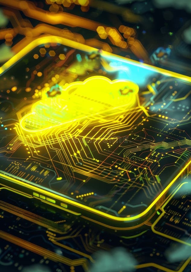 Futuristic Cloud Computing Concept with Neon Lights Digital Data ...
