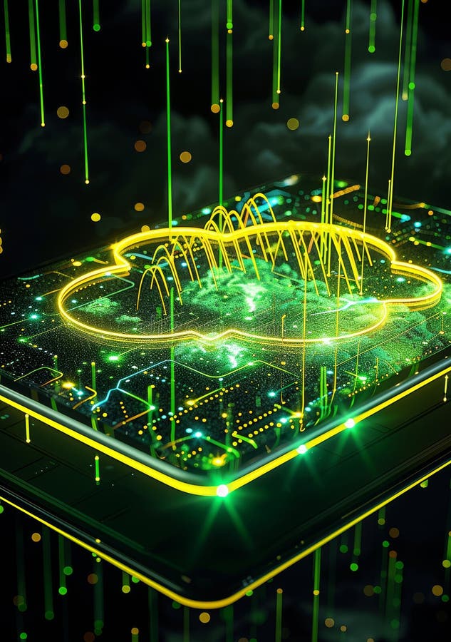 Futuristic Cloud Computing Concept with Neon Lights and Digital ...