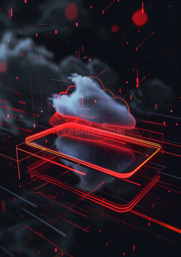Futuristic Cloud Computing Concept with Neon Lights and Digital ...