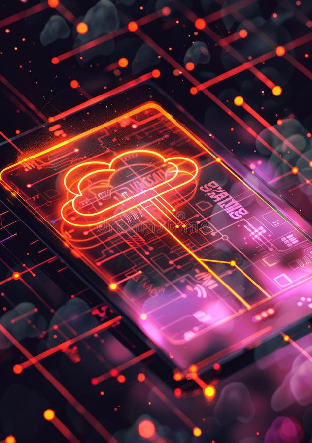 Futuristic Cloud Computing Concept with Neon Lights and Digital ...