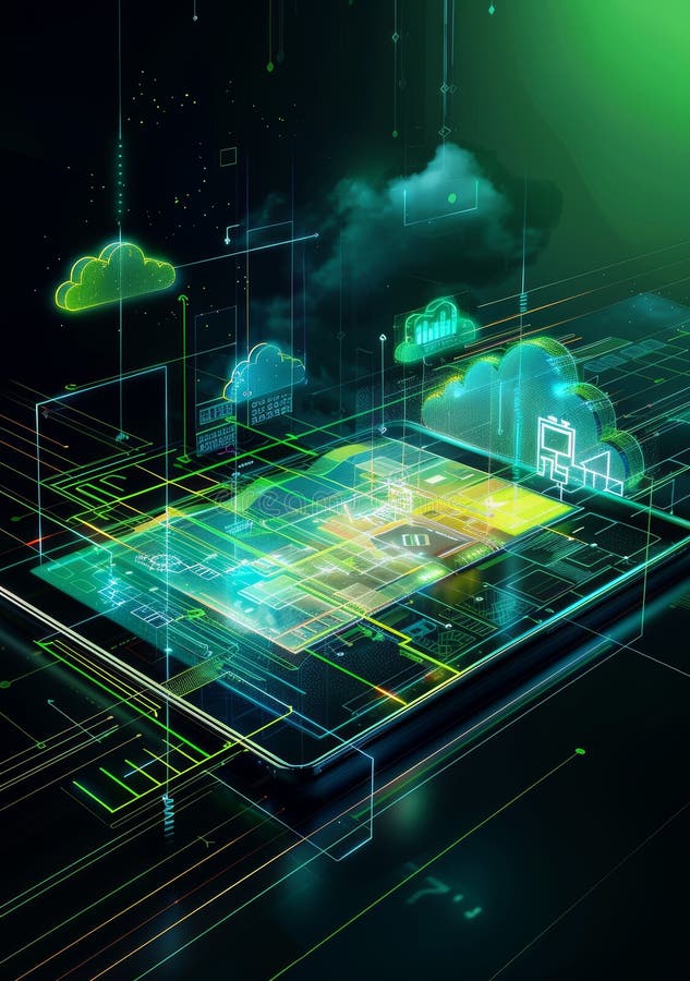 Futuristic Cloud Computing Concept with Neon Lights and Digital ...