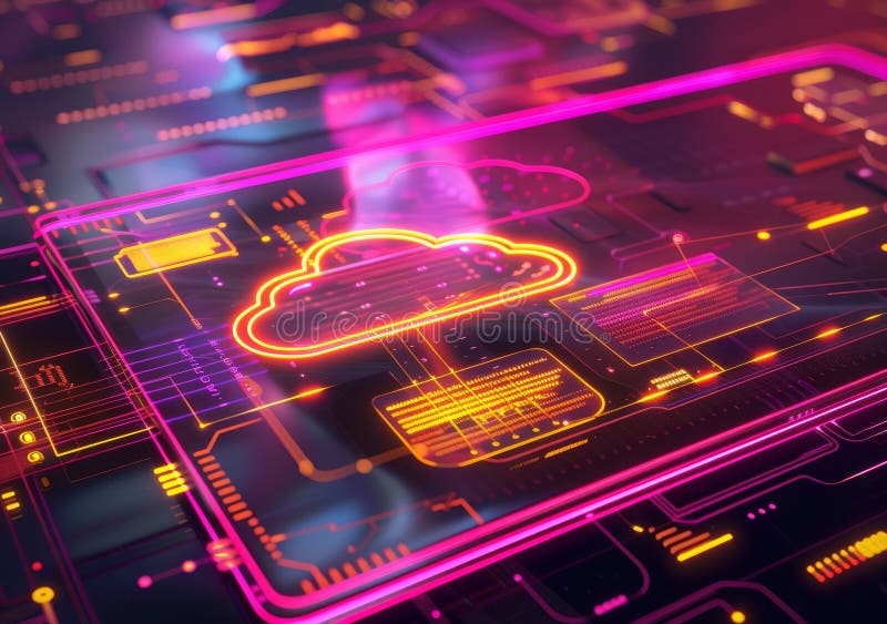 Futuristic Cloud Computing Concept with Neon Lights and Digital ...