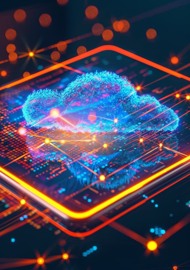 Futuristic Cloud Computing Concept with Neon Lights and Digital ...