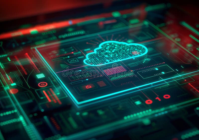 Futuristic Cloud Computing Concept with Neon Lights Digital Interface and Modern Technology ...