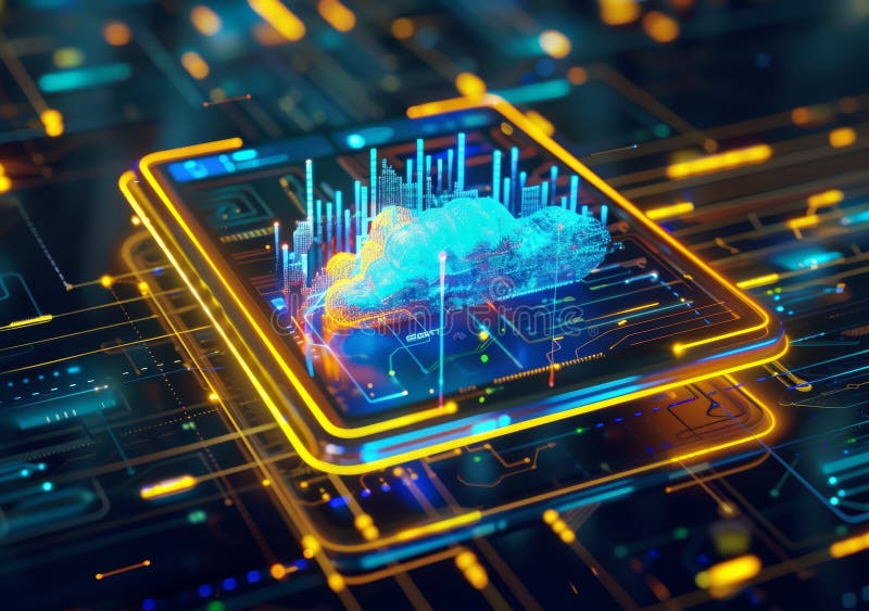 Futuristic Cloud Computing Concept with Neon Lights and Digital ...