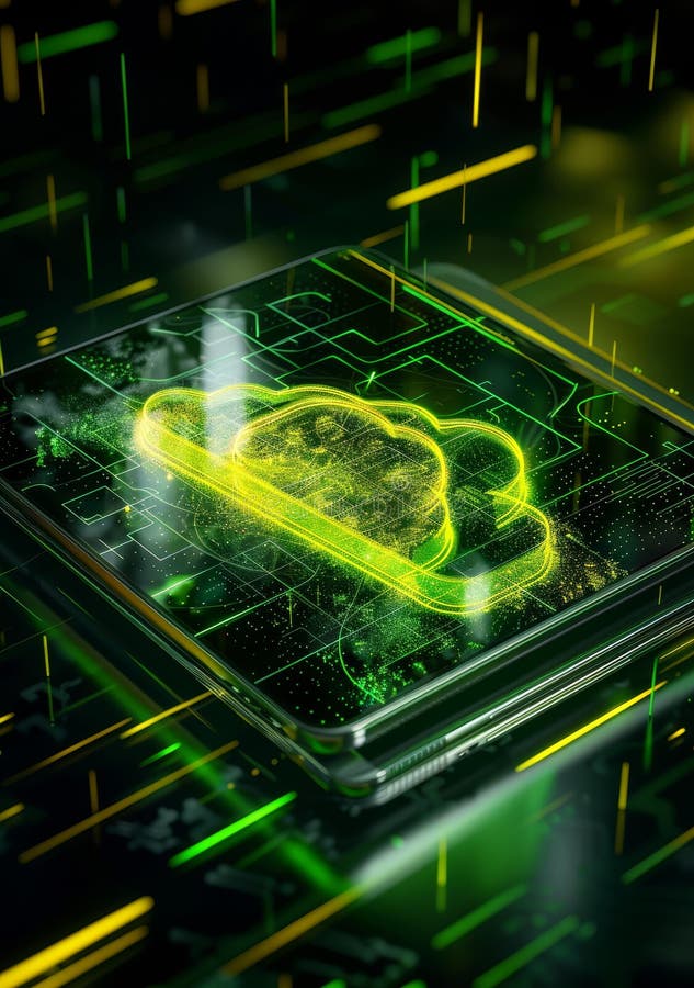 Futuristic Cloud Computing Concept with Neon Lights and Digital ...