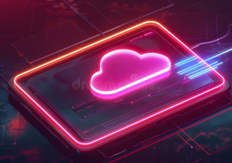 Futuristic Cloud Computing Concept with Neon Lights Digital Technology and Data Storage ...