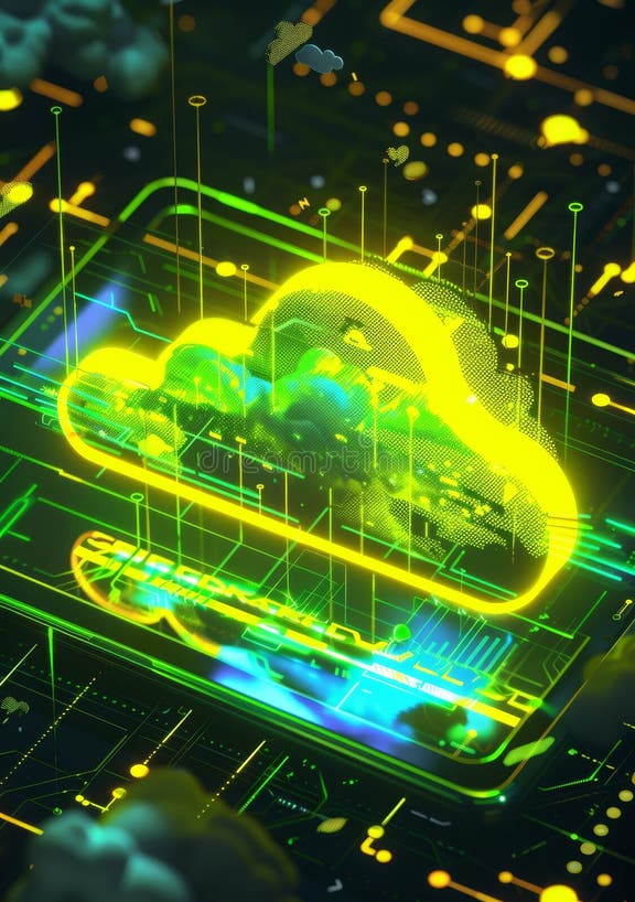 Futuristic Cloud Computing Concept with Neon Lights Digital Technology and Data Visualization ...