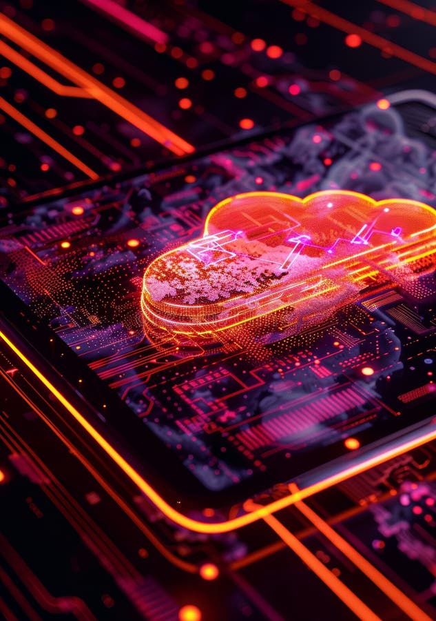 Futuristic Cloud Computing Concept with Neon Lights and Digital ...
