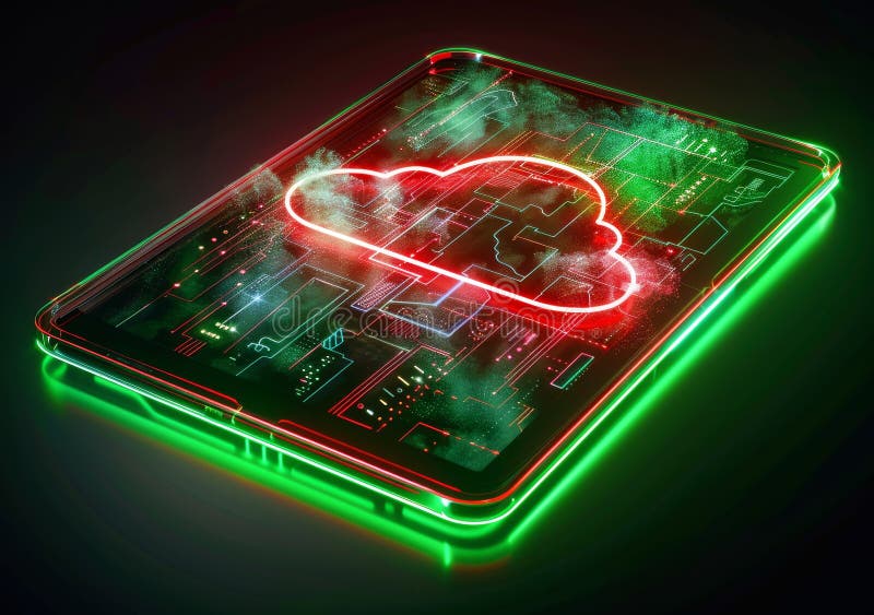 Futuristic Cloud Computing Concept with Neon Lights Digital Technology ...