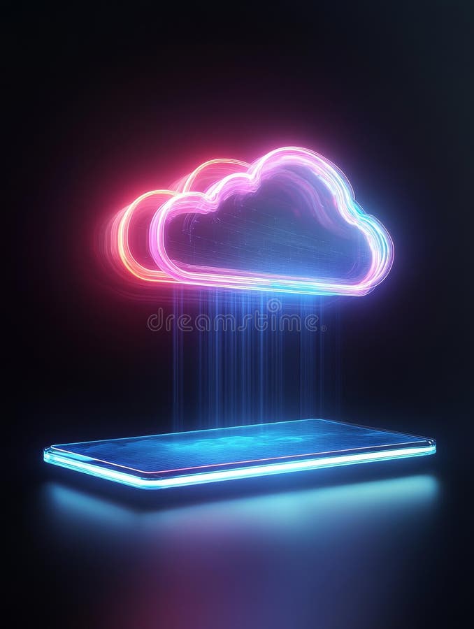 Futuristic Cloud Computing Concept with Neon Lights Symbolizing ...