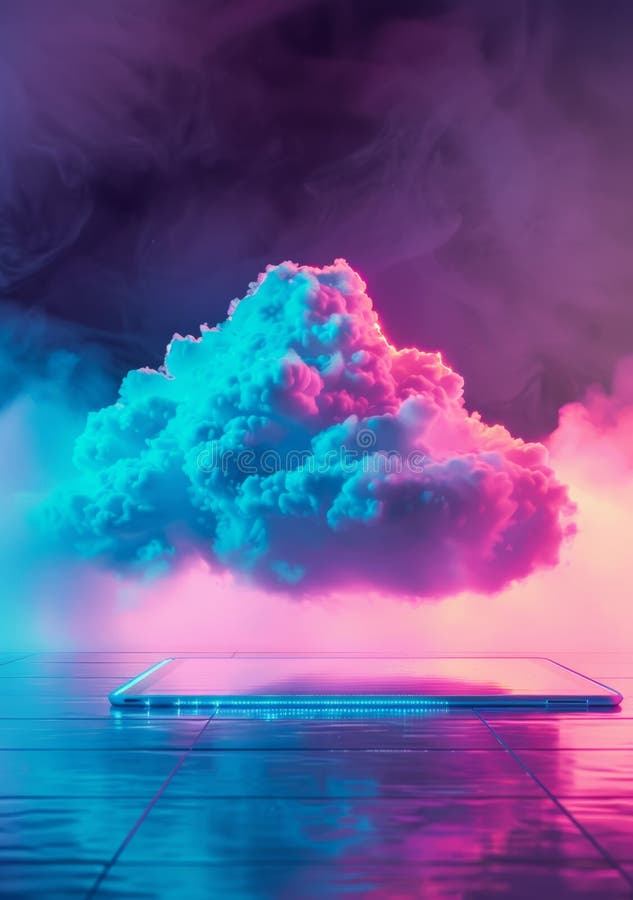 Futuristic Cloud Computing Concept with Neon Lights Vibrant Digital ...