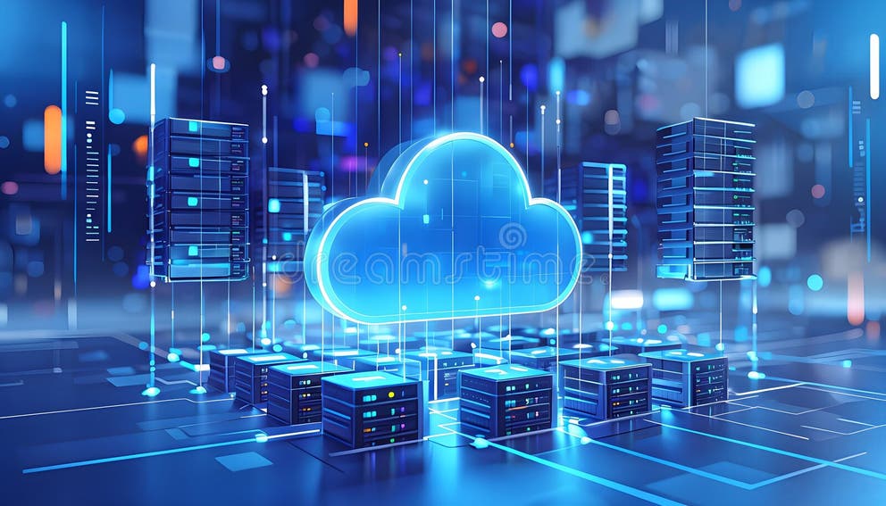 Futuristic Cloud Computing Concept with Servers in Blue, Technology ...