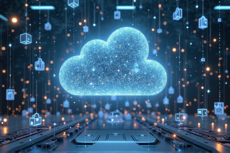 Futuristic Cloud Computing Concept with Virtual Network and Data Technology Stock Image - Image ...