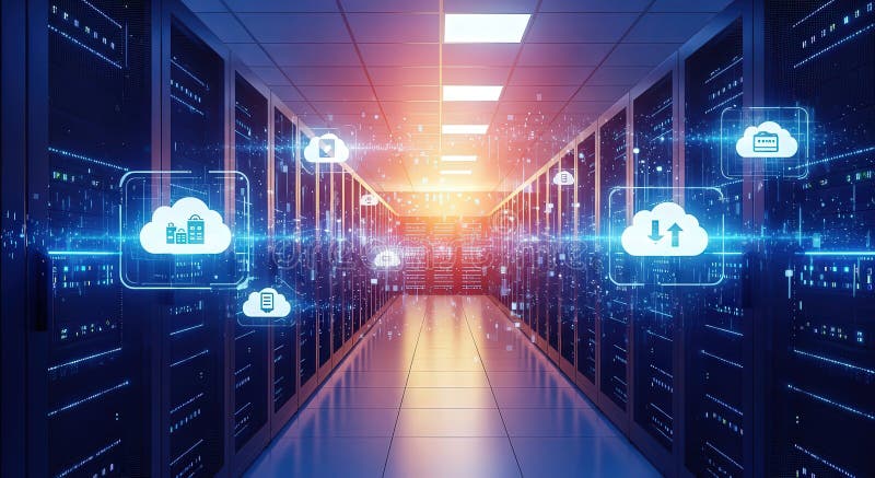 Futuristic Cloud Computing Data Center with AI, Cybersecurity, and Big Data Visualization Cloud ...