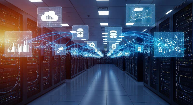 Futuristic Cloud Computing Data Center with AI, Cybersecurity, and Big Data Visualization Cloud ...
