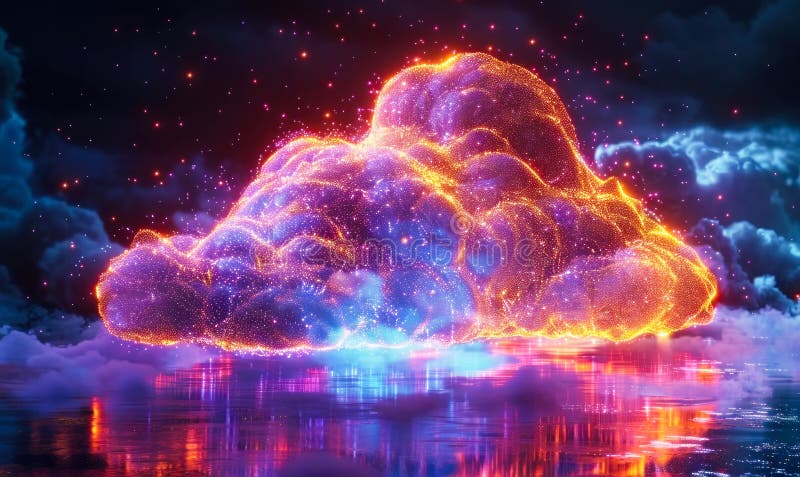 Futuristic Cloud Computing And Data Transfer Concept With Glowing