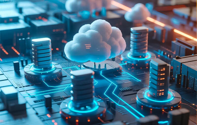 Futuristic Cloud Computing Device in High-Tech Data Center Stock Image - Image of networking ...
