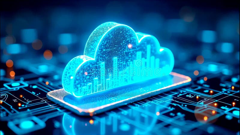 Futuristic Cloud Computing Icon with Data Chart on Smartphone, Digital Data Storage Concept ...