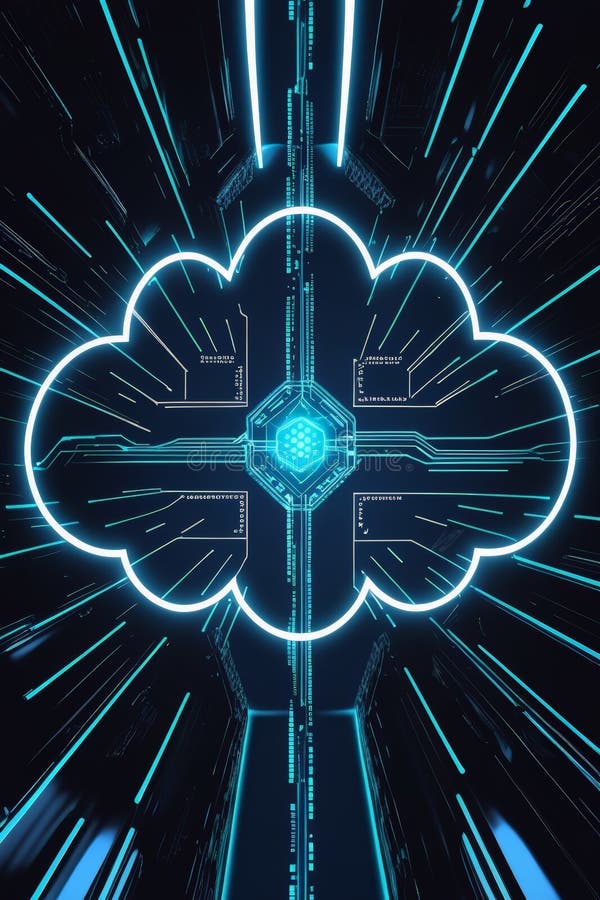 Futuristic Cloud Computing Concept with Glowing Data Circuits and Digital Storage Technology ...