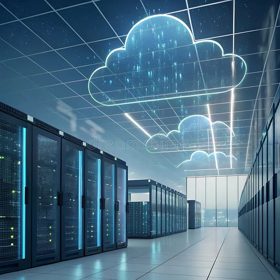 Futuristic Cloud Computing: Modern Server Room Image Showcasing Data Storage, Digital ...