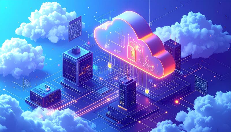 Cloud Computing Network Connecting Futuristic City Glowing Lines Stock ...