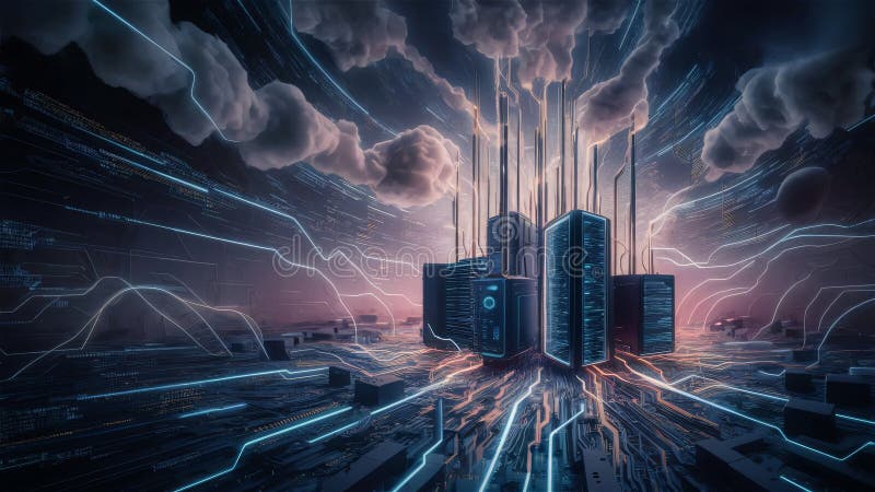 Futuristic Cloud Computing Server Network, Data High Quality Image Stock Illustration ...