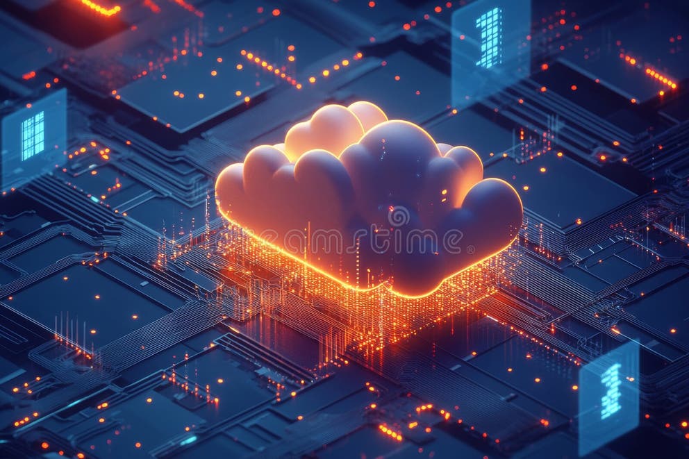 Futuristic Cloud Computing Technology Concept with Glowing Circuits and ...