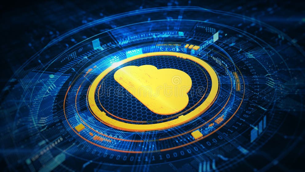 Futuristic Cloud Computing Technology Concept with Glowing Yellow Cloud ...