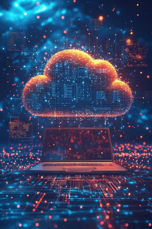 Futuristic Cloud Computing Technology Connecting a Laptop To a Digital ...