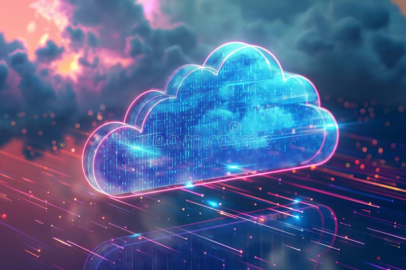 Futuristic Cloud Computing Visualization with Neon Lights. Concept ... Futuristic Cloud Computing Visualization with Neon Lights. Concept ...