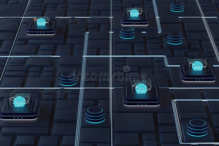 Futuristic Cloud Data Center Concept. Connected Quantum Computers and ...
