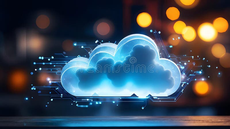 Futuristic Cloud Graphic with Blue Circuits, Glowing Colors, Symbolizes ...